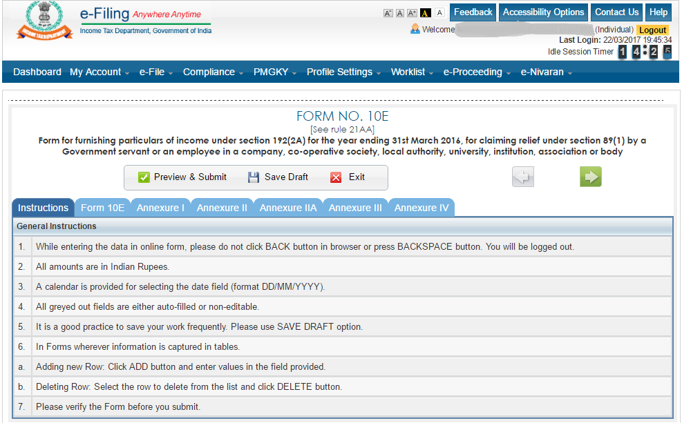 Filing Form 10E is Mandatory to Claim Relief under Section 89(1)