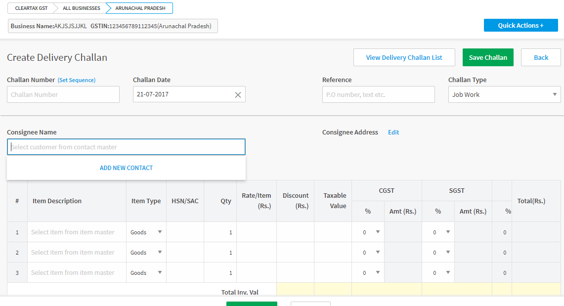 ClearTax GST Software-How to Create and View all Delivery Challans